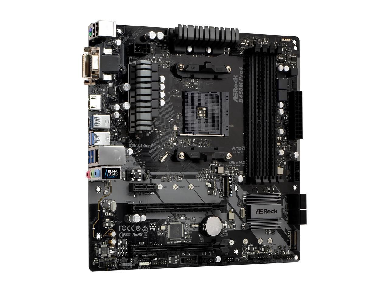 ASRock B450M PRO4 AM4 AMD B450 SATA 6Gb/s USB 3.1 HDMI Micro ATX AMD ...
